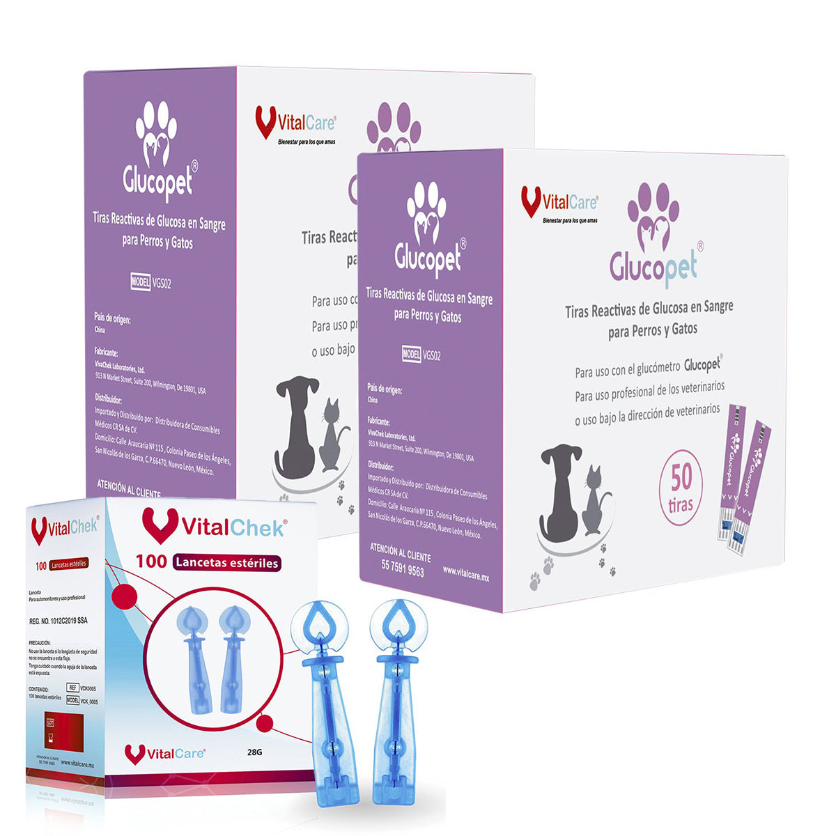Kit 100 Tiras Reactivas Glucopet + 100 Lancetas VitalChek — Dr.Care México